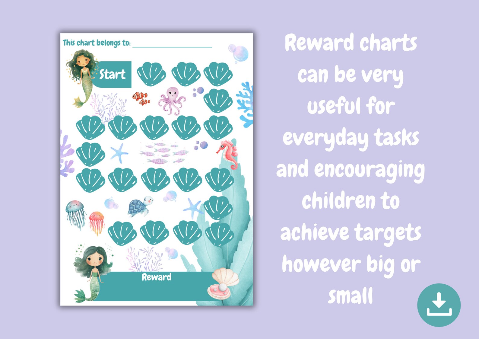 Mermaid Printable Reward Chart Mermaid Under the Sea Rewards Chart ...