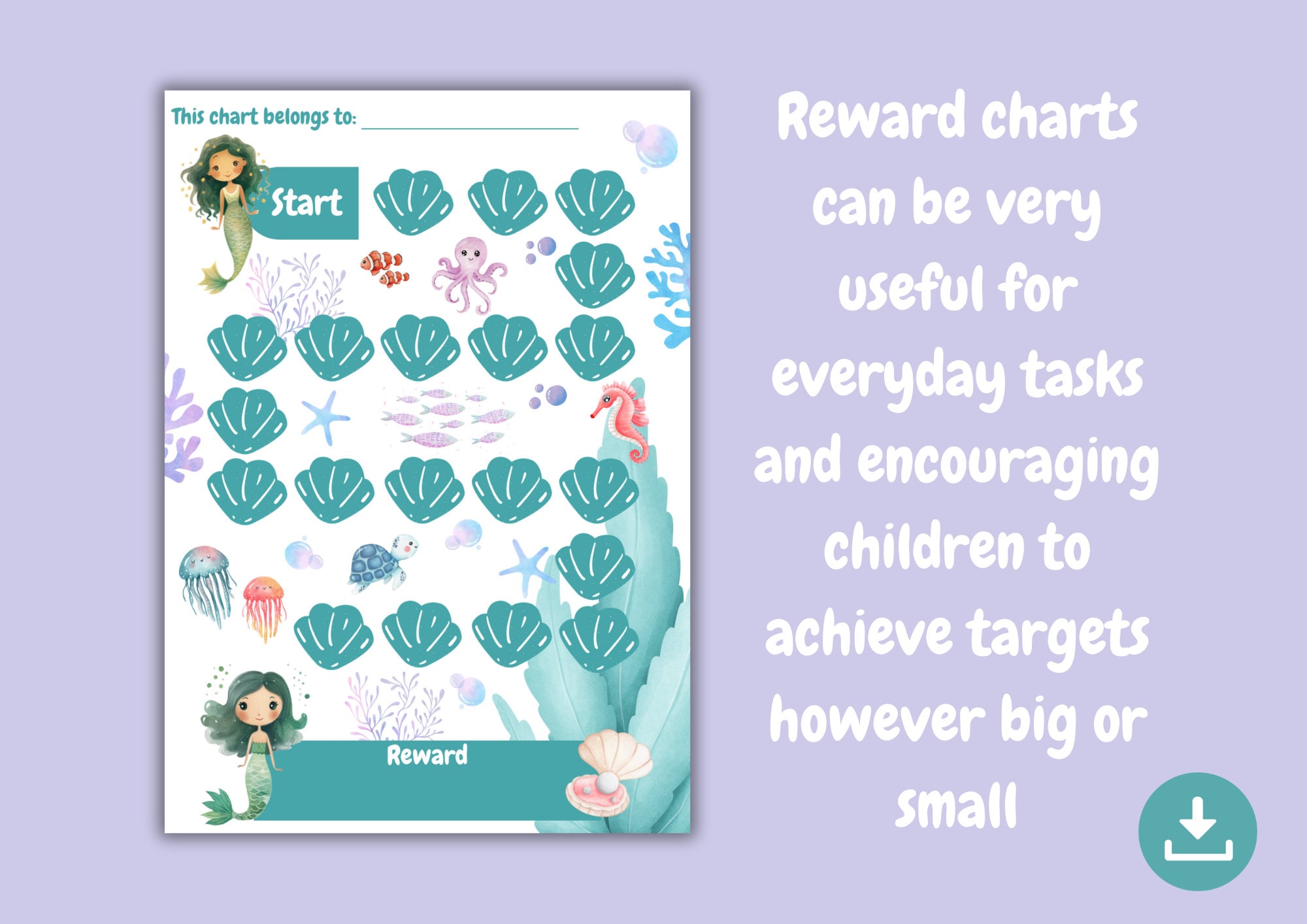 Mermaid Printable Reward Chart Mermaid Under the Sea Rewards Chart ...