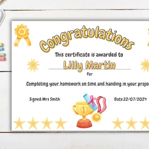 Congratulations Certificate Personalised Well Done Award Children's ...