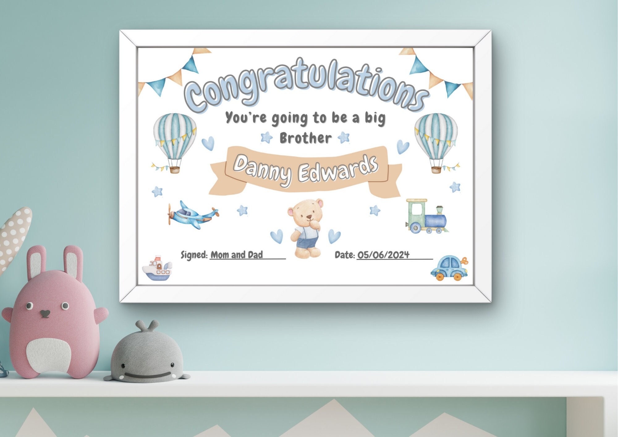 Big Brother Gift Personalised Certificate Template Congratulations on ...