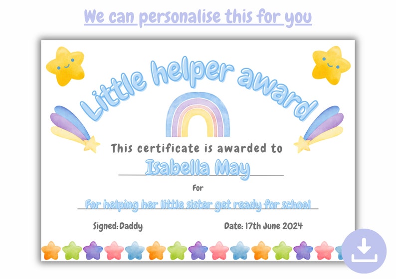 Little Helper Award Personalised Certificate Template Certificate of ...
