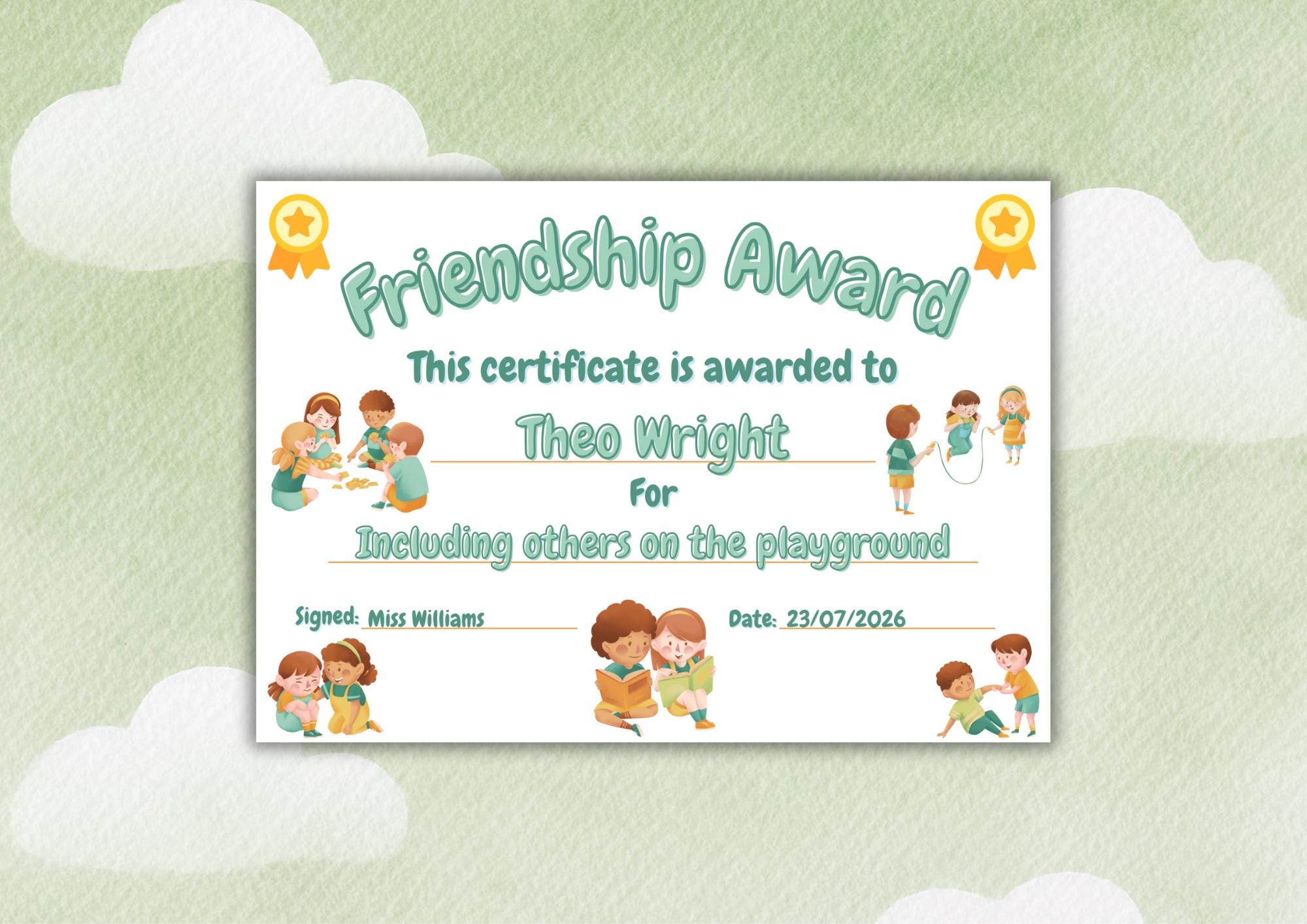 Personalised Friendship School Award Certificate Kids, Congratulations ...