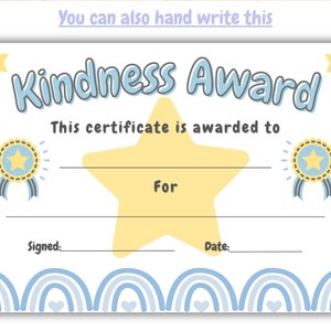 Personalised Kindness Award Certificate, Printable Kids Achievement ...