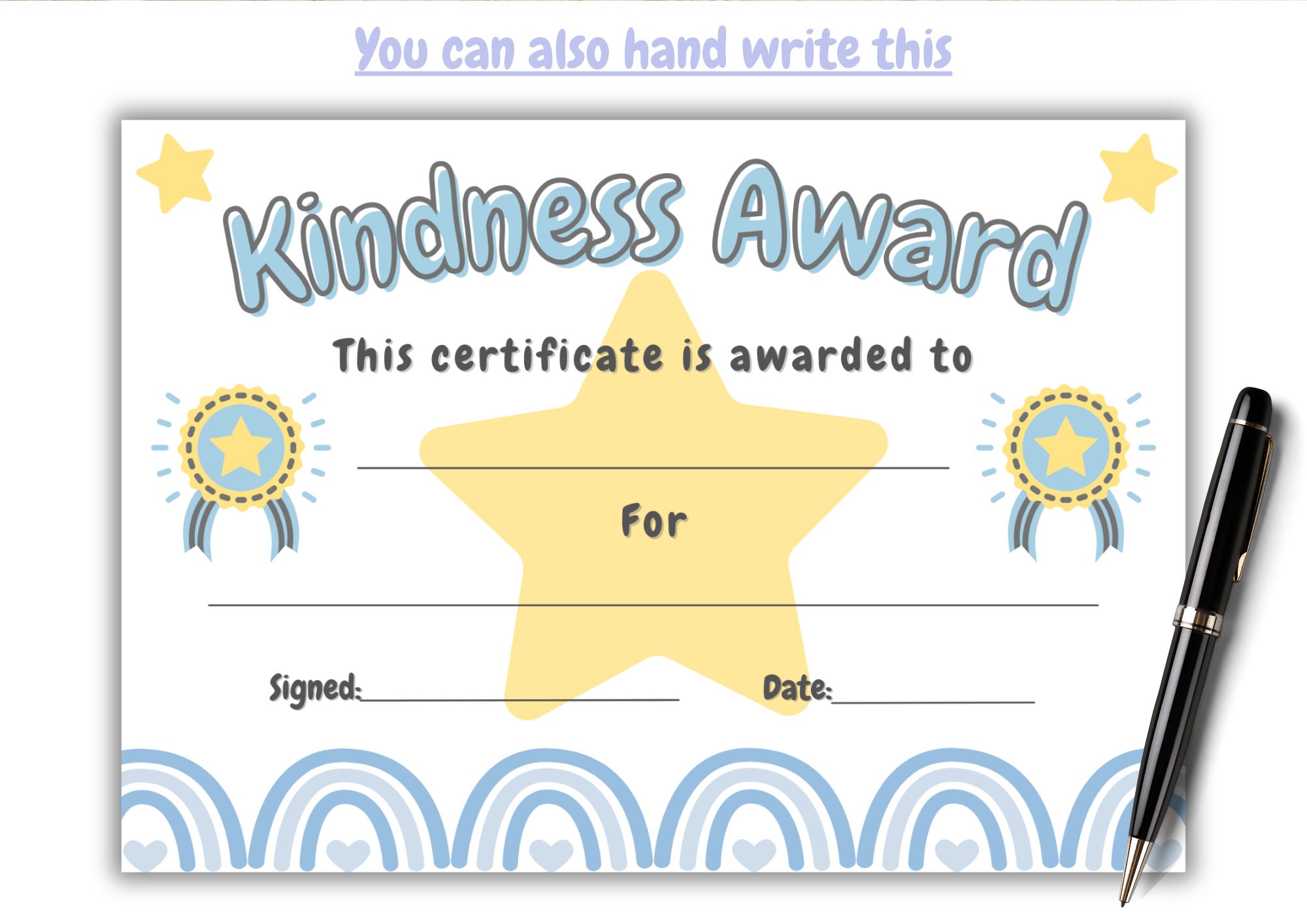 Personalised Kindness Award Certificate, Printable Kids Achievement ...