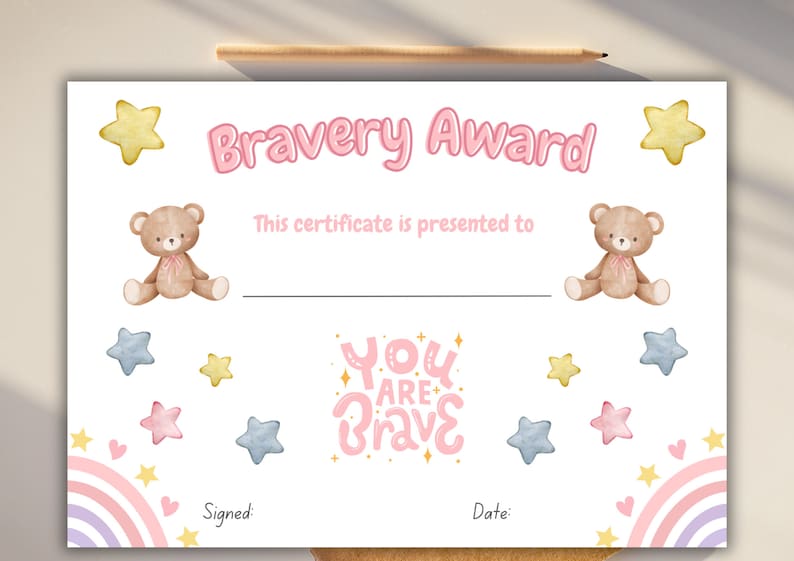 Pink Bravery Award Certificate Back to School Bravery Award Certificate ...