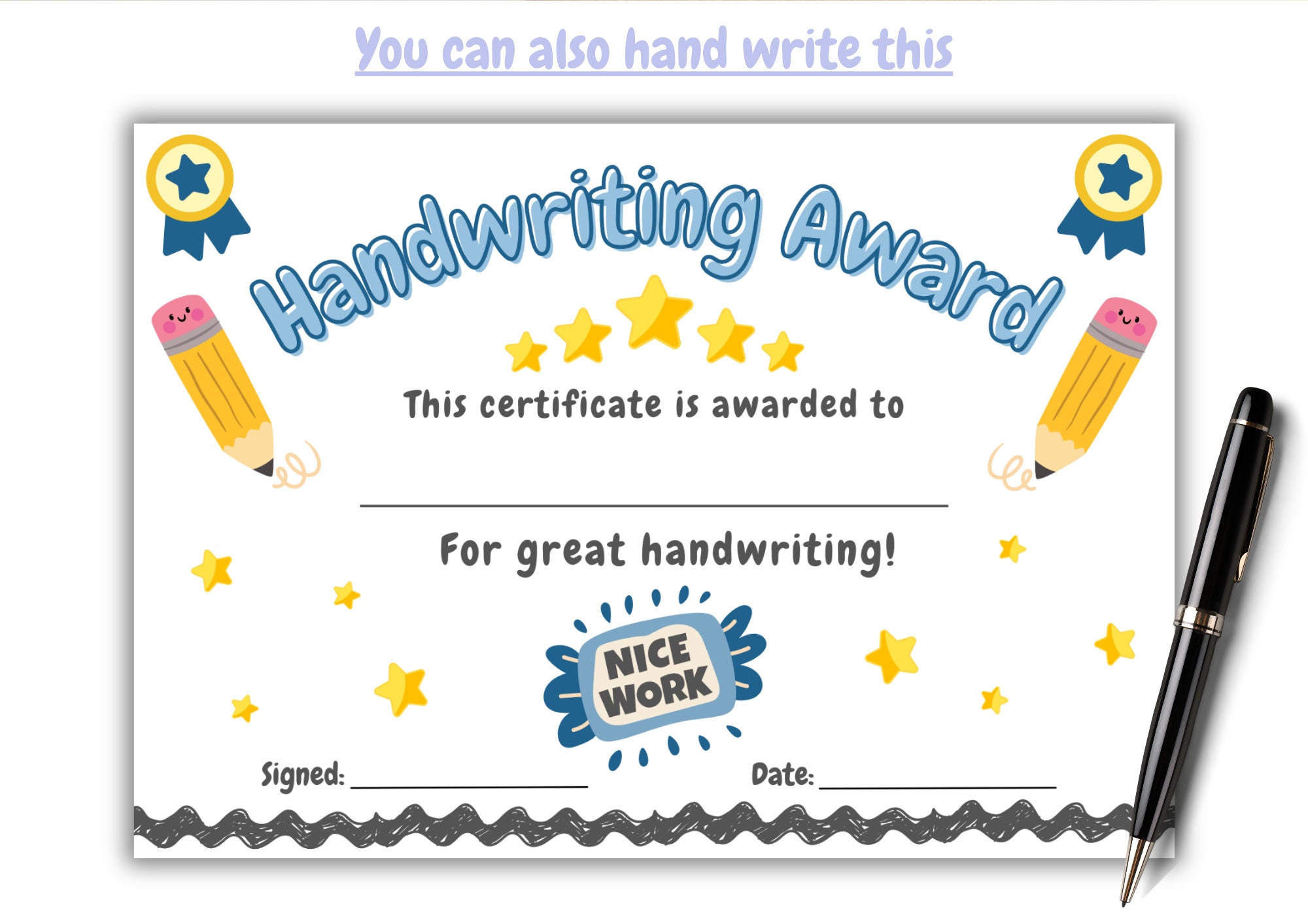 Handwriting Award Congratulations Certificate Template Children's ...
