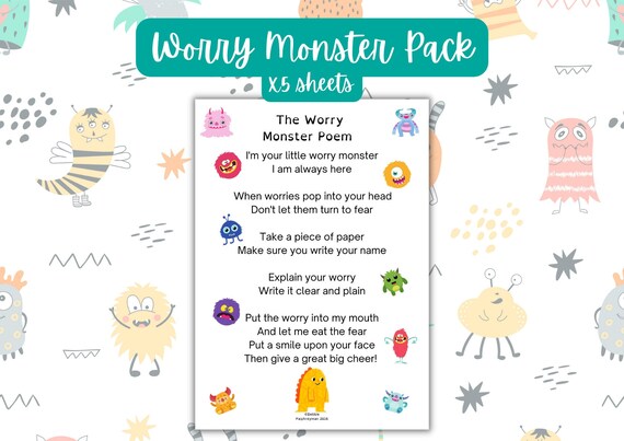 Worry Monster Printable Sheets Educational Downloadable Work - Etsy Finland