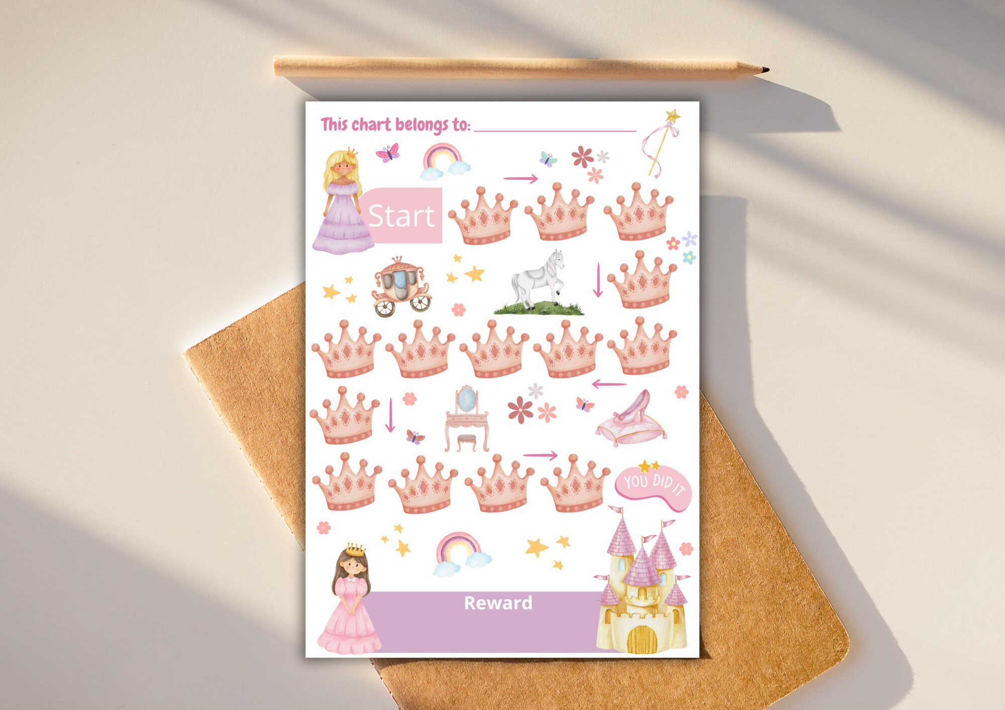 Princess Reward Chart, Children's Chart, Achievement Chart, Goal Chart ...