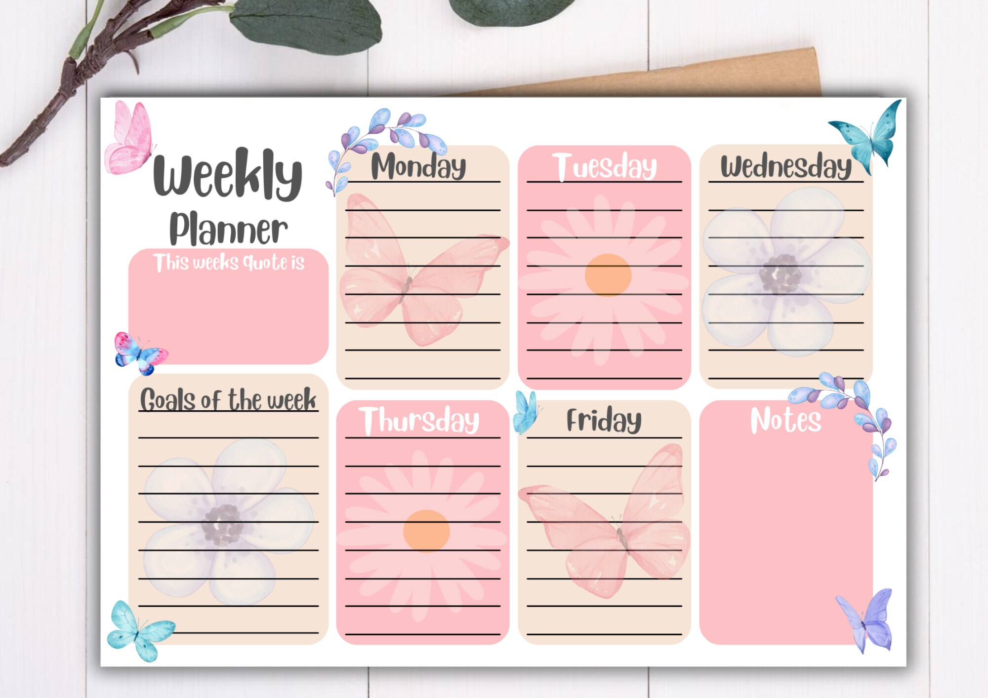 Weekly Planner Page, Week Plan, Printable Diary, A4 Page, Digital Print ...