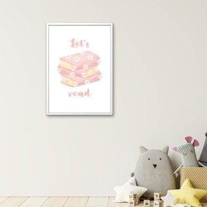 Lets Read Poster Reading Corner Book Art Digital Print Book Area ...