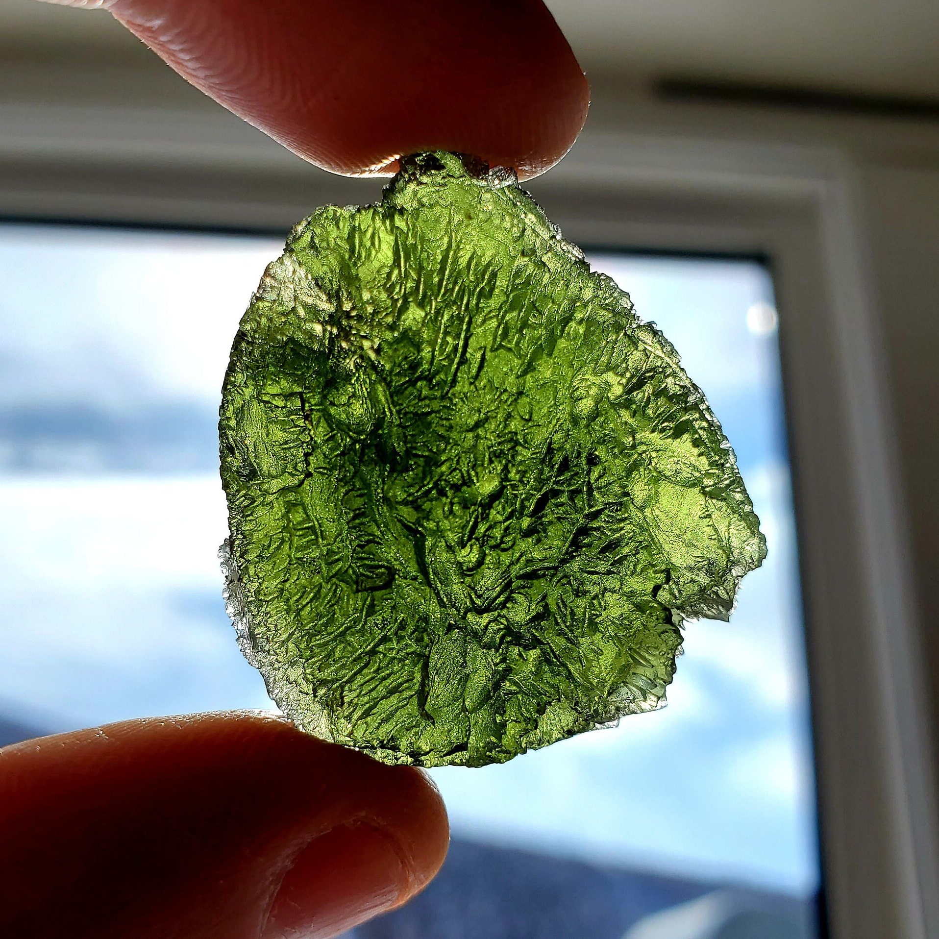 MOLDAVITE 15.67g Natural Sphere Deep Etching / Czech Republic Tektite ...