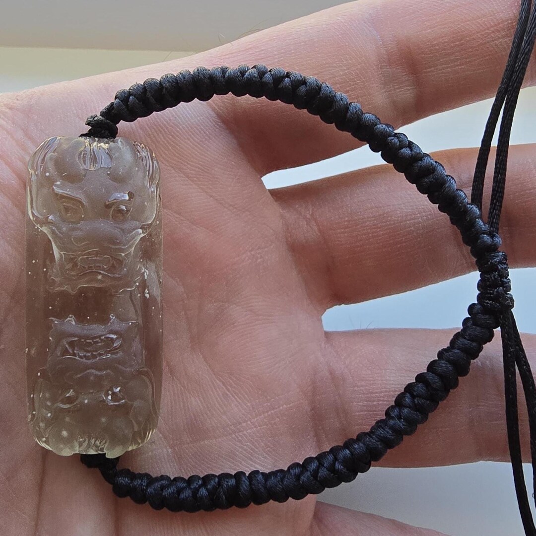 Libyan Desert Glass Bracelet Dragon Head – 12.31g Hand Carved Golden ...