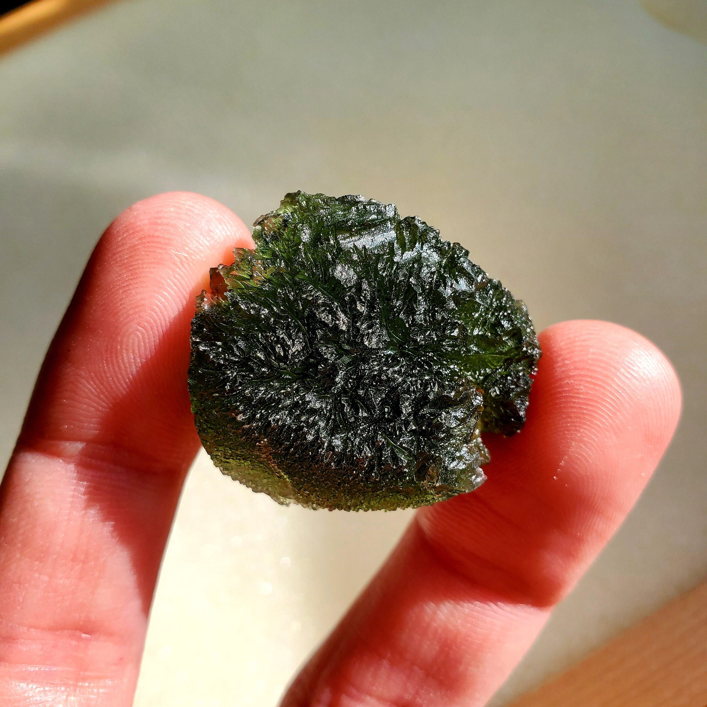 MOLDAVITE 15.67g Natural Sphere Deep Etching / Czech Republic Tektite ...