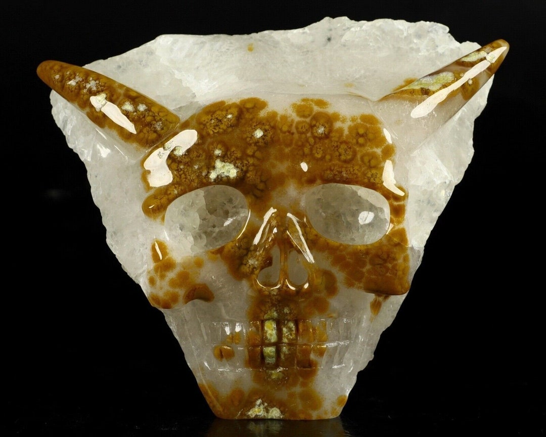 5.0" AGATE GEODE "kyoto Demon" Carved Crystal Skull, Horned, Skullis ...