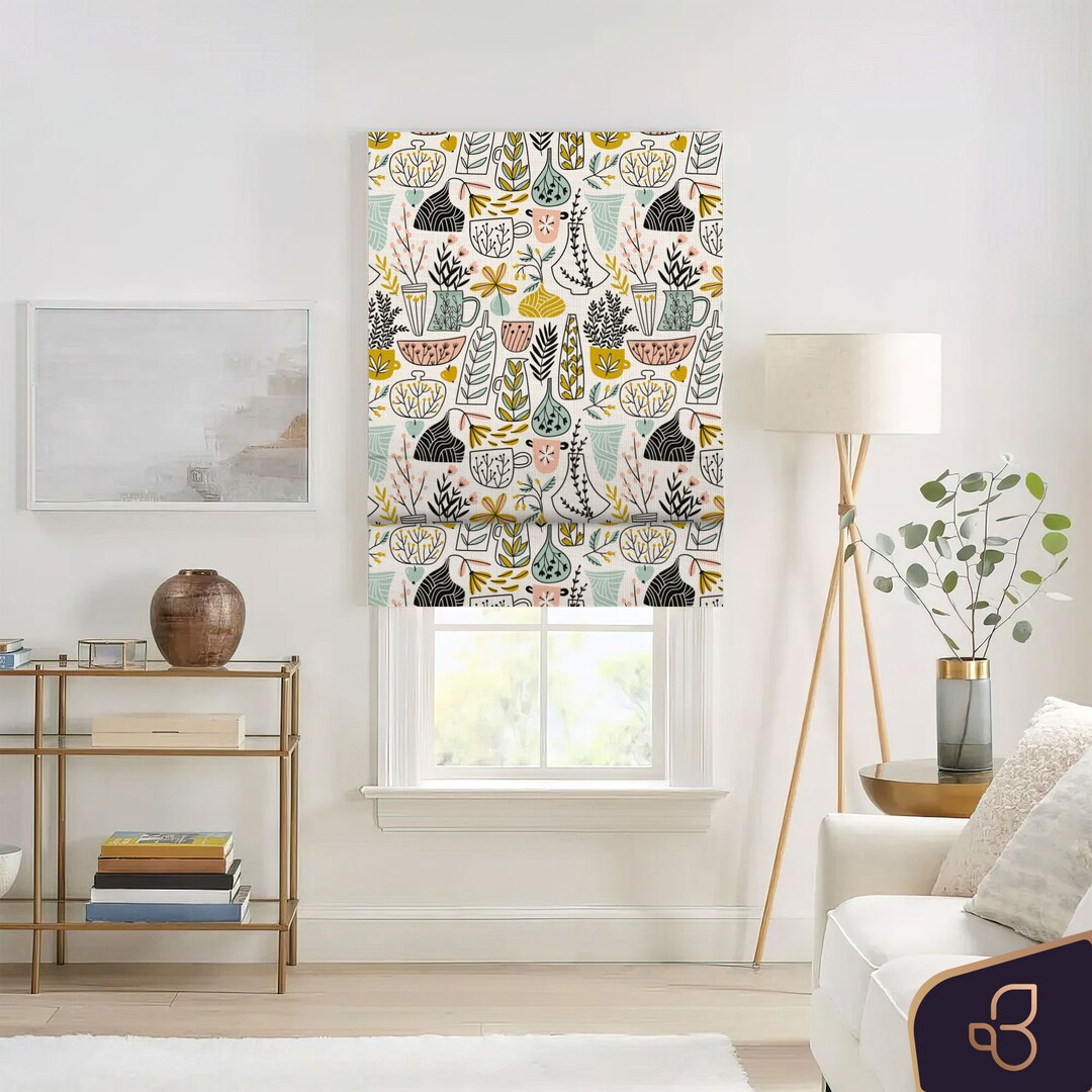 Potted Flowers Printed Roman Shades Colorful Roman Shades for - Etsy