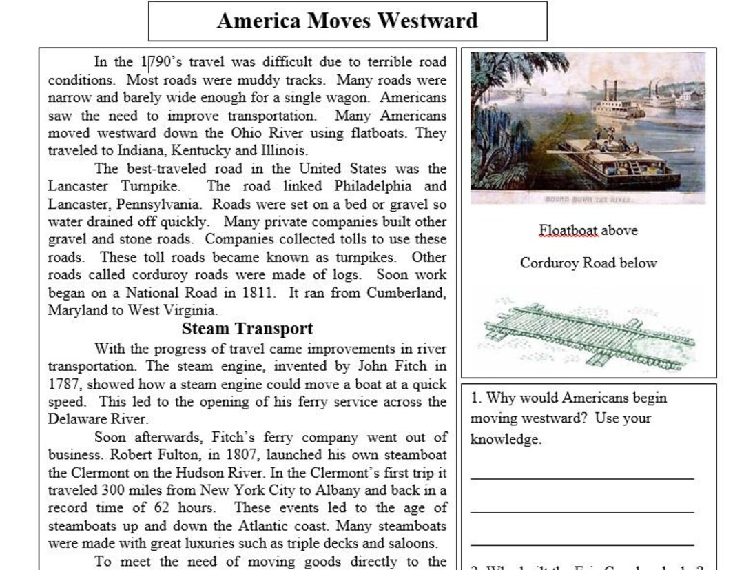 America Moves West Reading Activity - Etsy