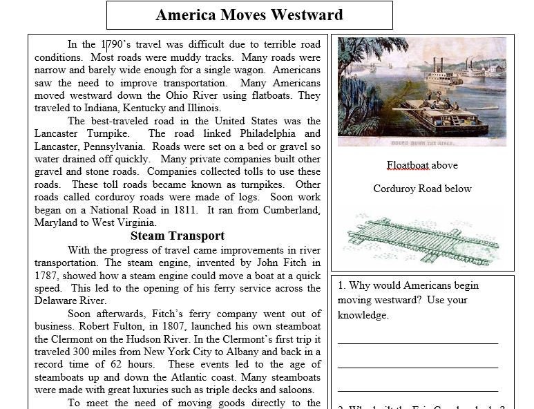 America Moves West Reading Activity - Etsy