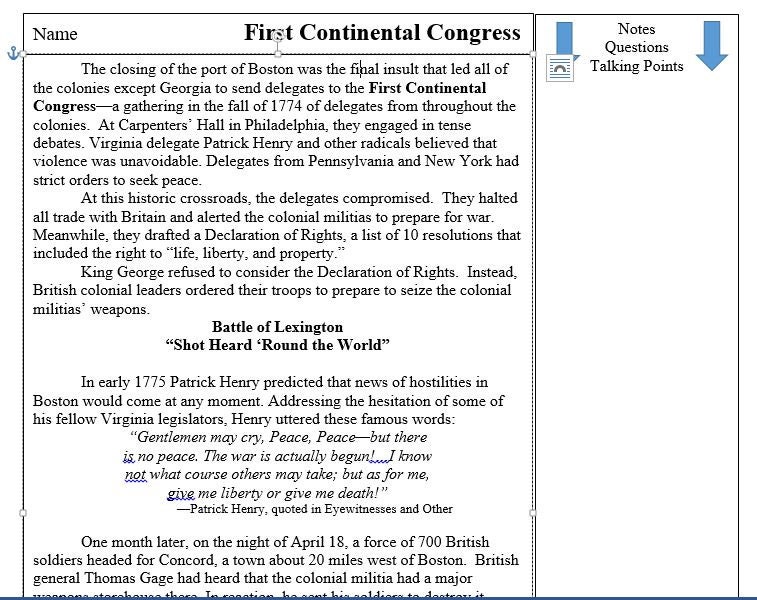 The First Continental Congress Reading Activity - Etsy