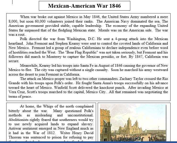 The Mexican-american War Reading Activity - Etsy
