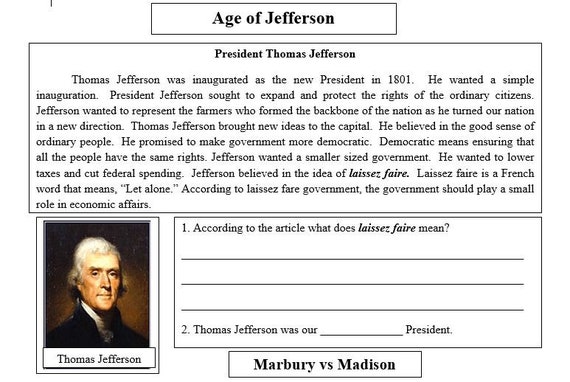 The Age of Jefferson Reading Activity | Etsy