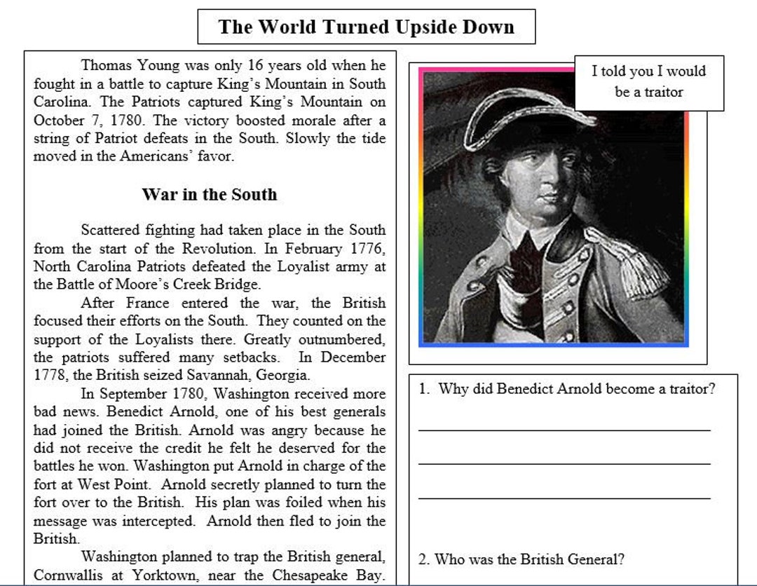 The Revolutionary War Reading Activity - Etsy