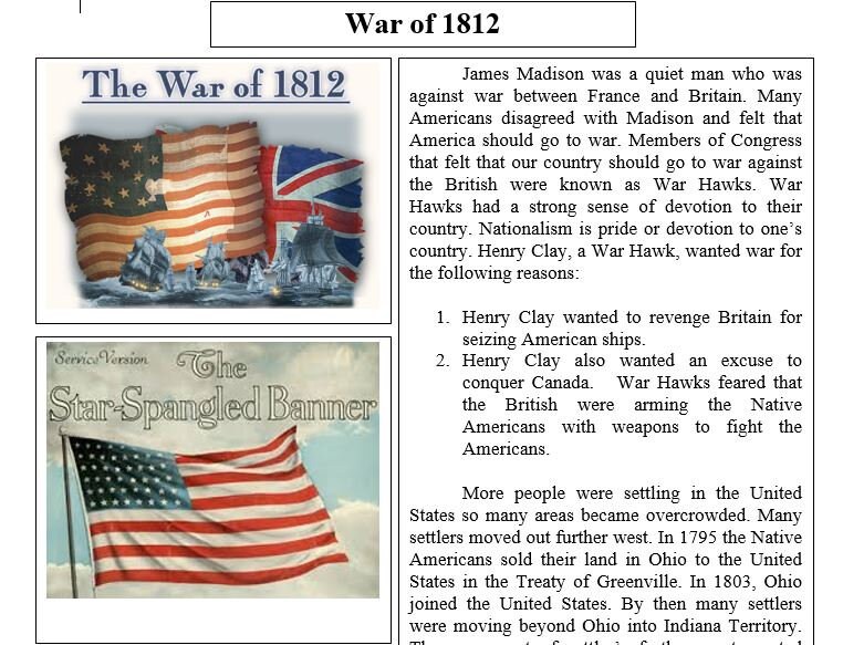 The War of 1812 Reading Activity - Etsy