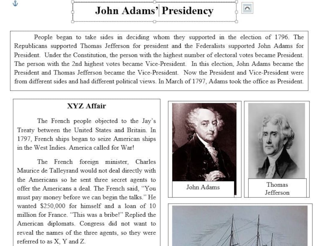 John Adams' Presidency Reading Activity - Etsy