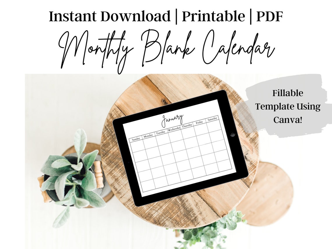 12 Month Calendar Horizontal Calendar Blank Calendar Pages - Etsy