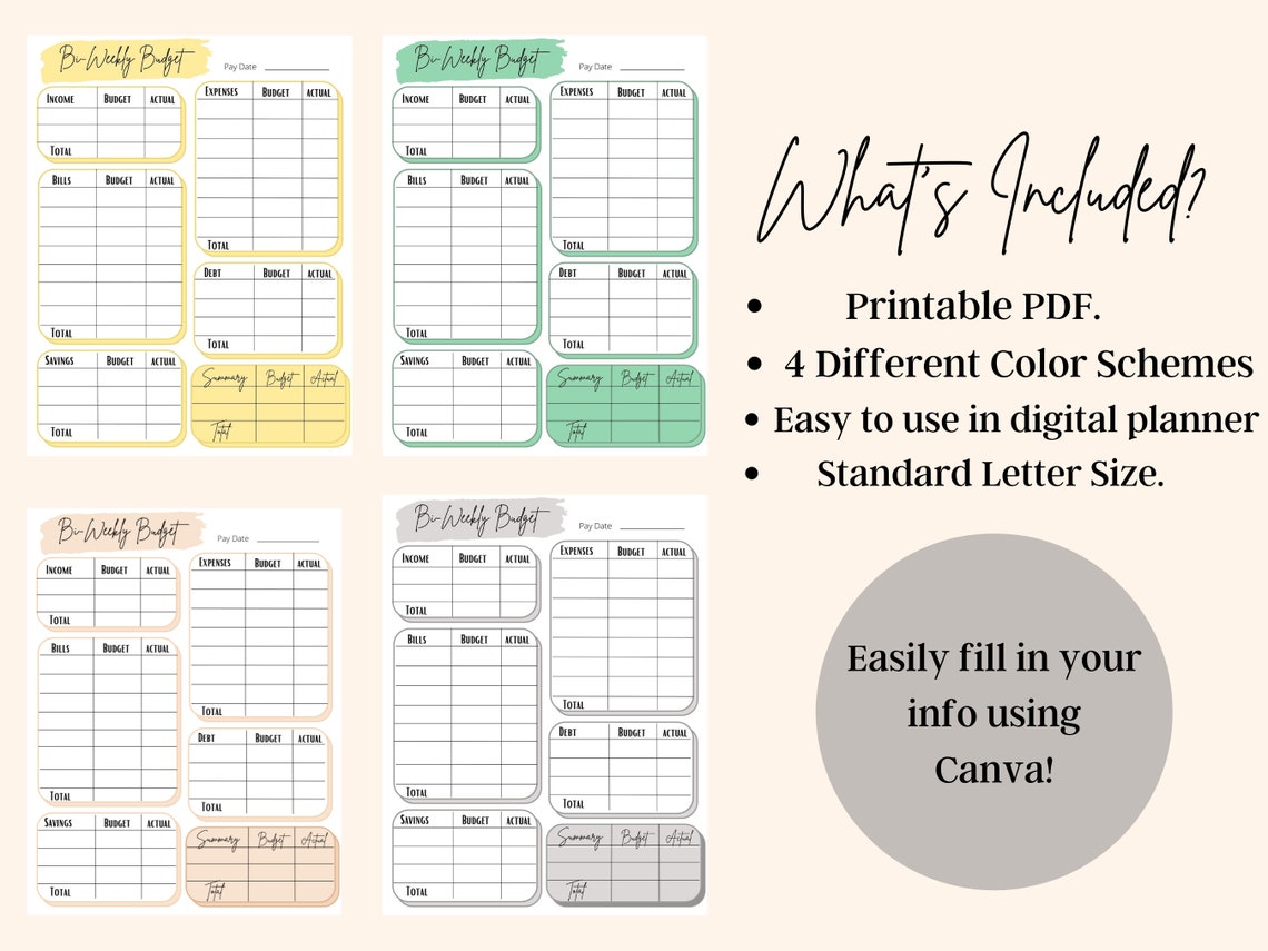 Bi-weekly Budget Bi Weekly Budget Planner Budget Template Printable ...