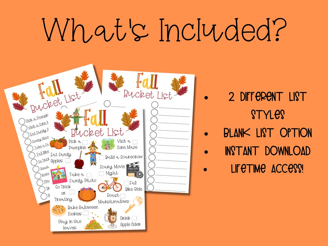 Fall Bucket List Printable Activity Checklist Family Bucket List Fall ...