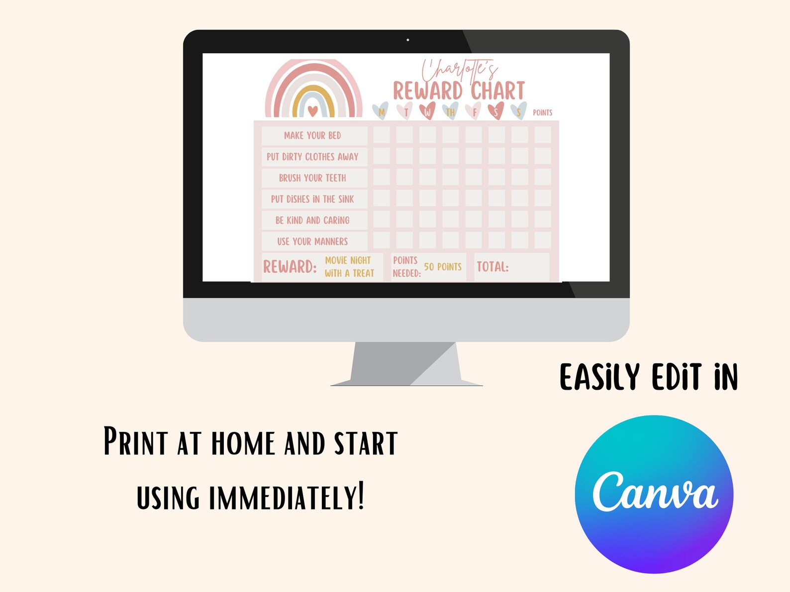 EDITABLE Reward Chart Printable Reward Chart for Kids Behavior Chart ...