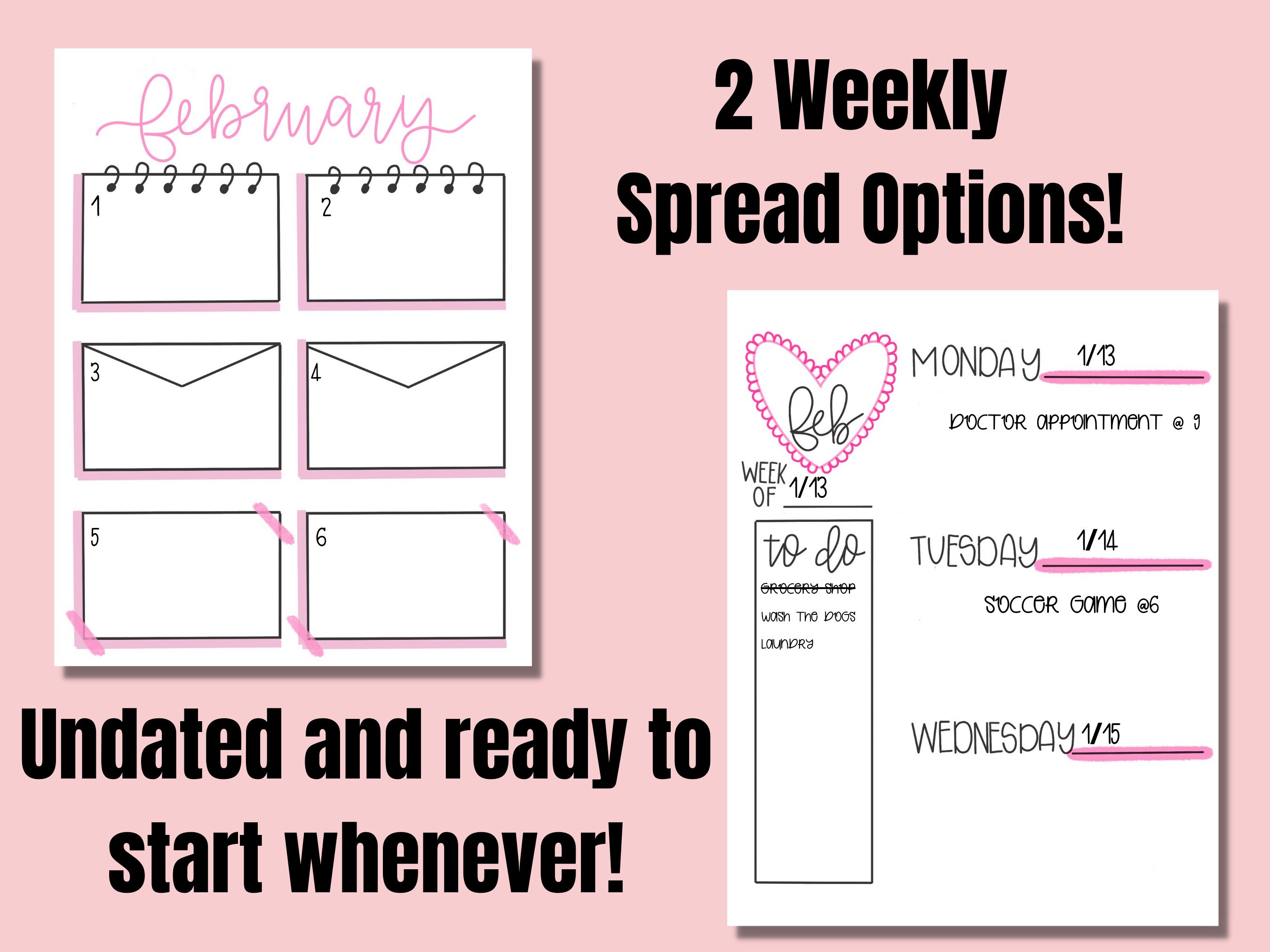 February Planner Spread Monthly Planner Set Printable Bullet Journal ...