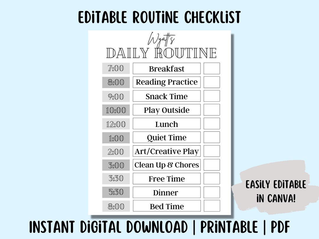 EDITABLE Kids Daily Routine Simple Kids Daily Routine Kids Checklist ...