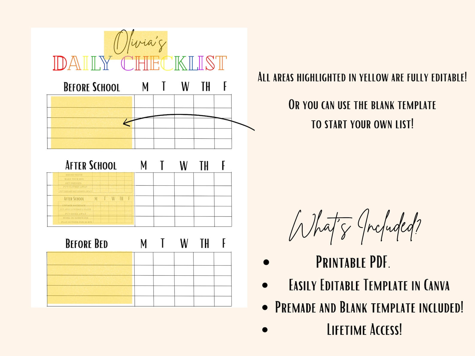 Kids Daily Checklist Template Downloadable Daily Routine for Kids ...
