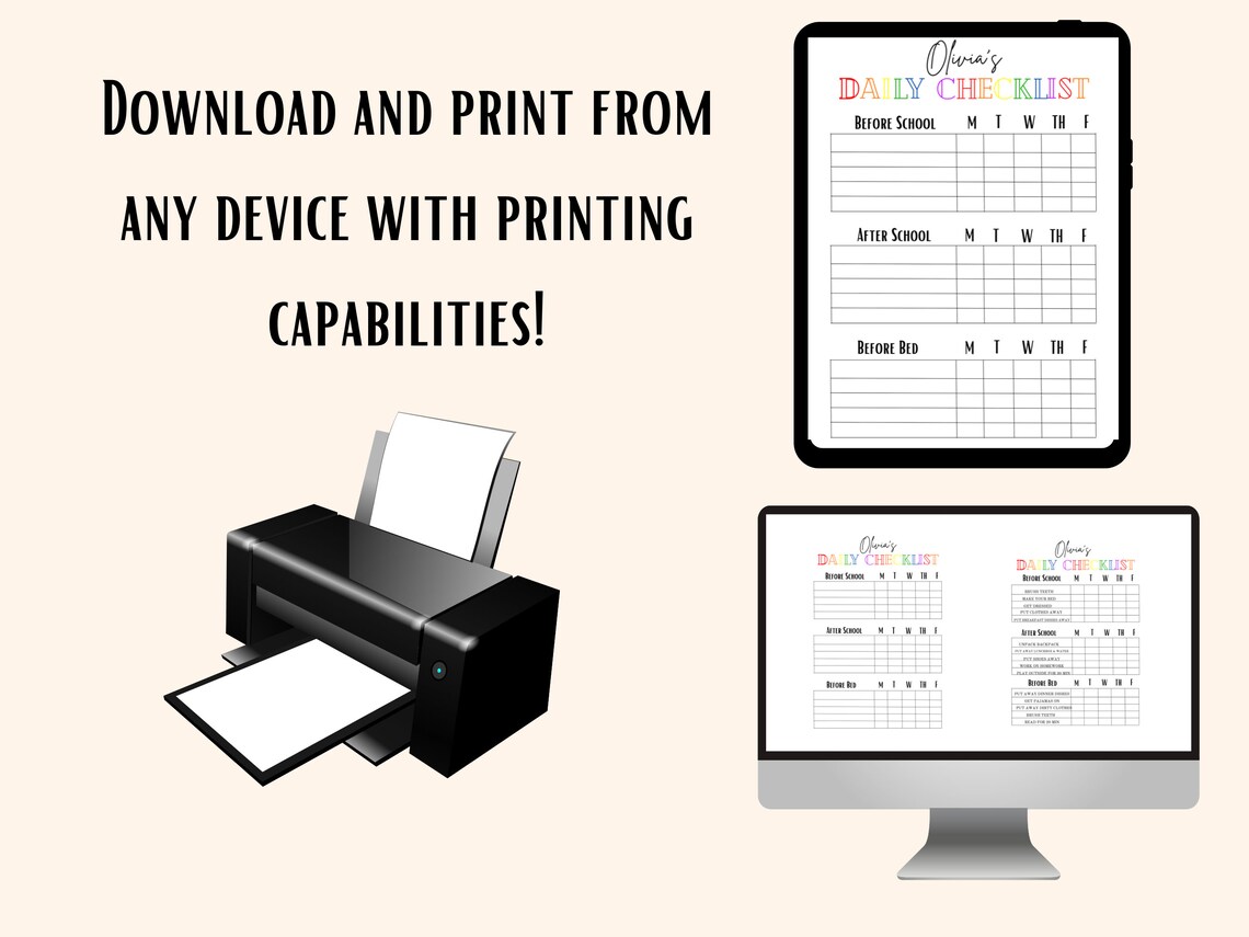 Kids Daily Checklist Template Downloadable Daily Routine for Kids ...