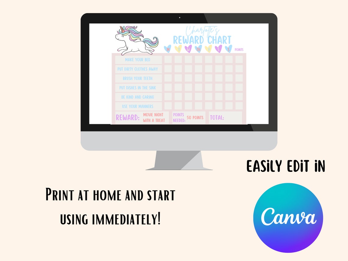 EDITABLE Reward Chart Printable Reward Chart for Kids Behavior Chart ...