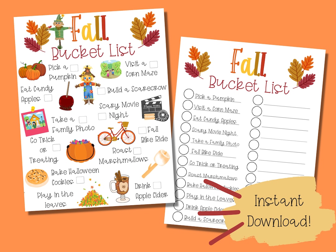 Fall Bucket List Printable Activity Checklist Family Bucket List Fall ...