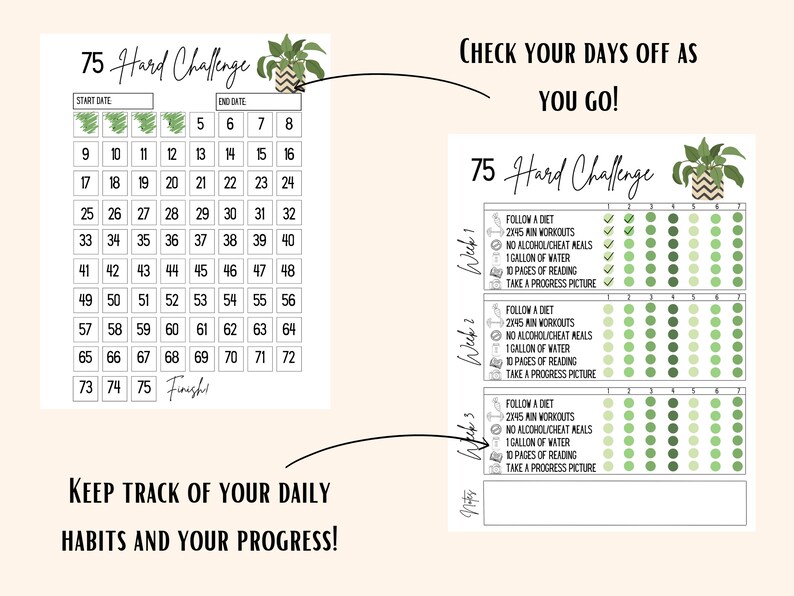 75 Hard Challenge Tracker Printable 75 Hard Tracker 75 Hard - Etsy