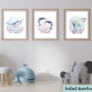Watercolor Under the Sea Ocean Animals - Instant Printable Download ...