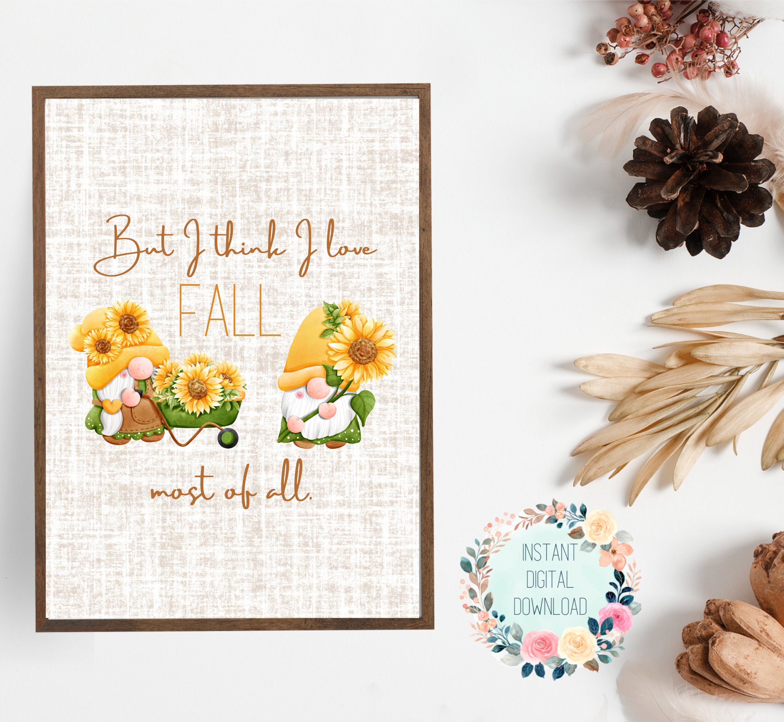 Sunflower Gnomes Fall Art Instant Printable Download Fall - Etsy