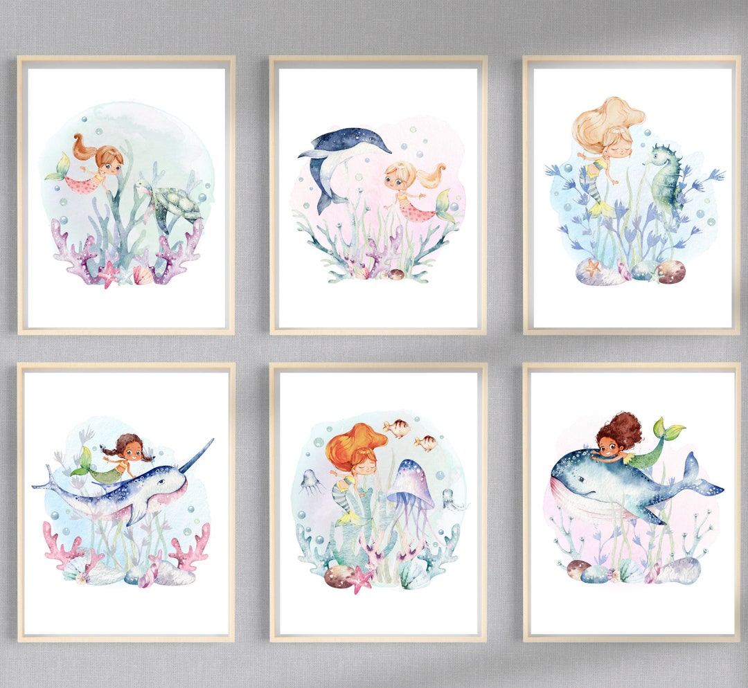 Watercolor Under the Sea Mermaids and Ocean Animals - Instant Printable ...