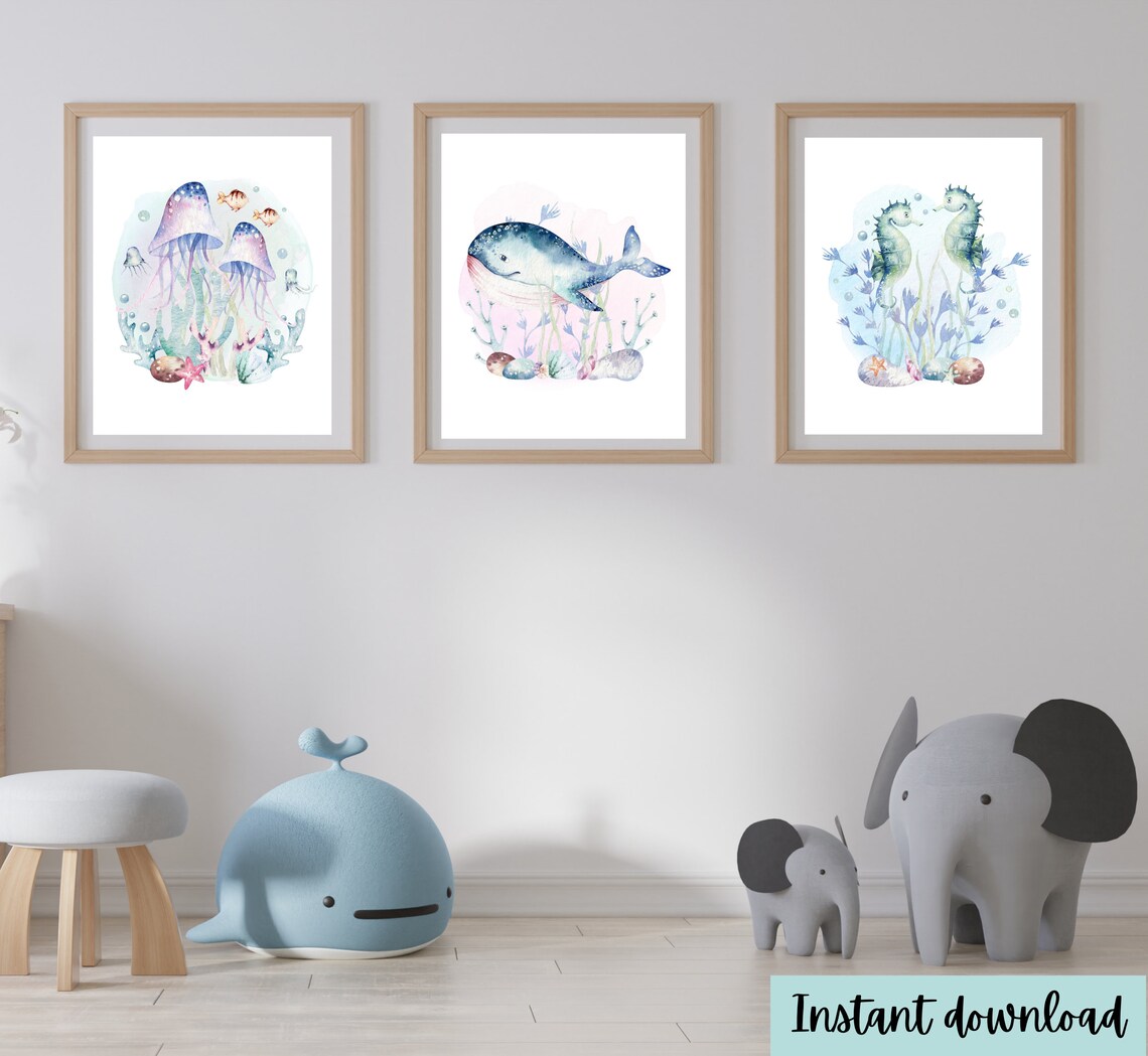 Watercolor Under the Sea Ocean Animals - Instant Printable Download ...