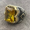Yellow Citrine Stone Mens Ring, 925k Sterling Silver, Square Yellow ...