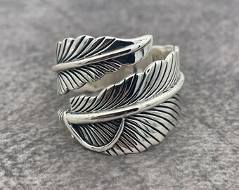 Silver Feather Ring, Sterling Silver Men Jewelry, Oxidized Feather Ring ...