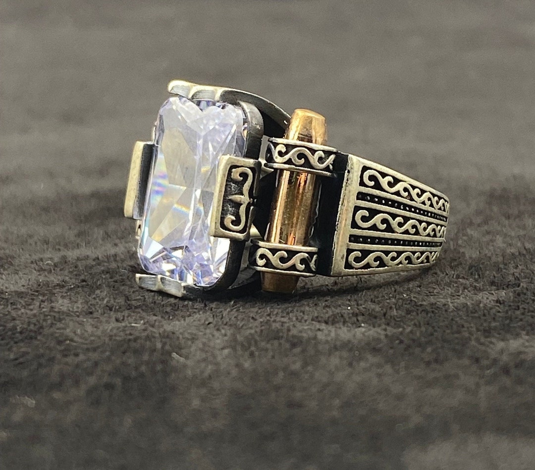 Mens White Zircon Ring , Zircon Stone Ring ,gathering Ring , Handmade ...