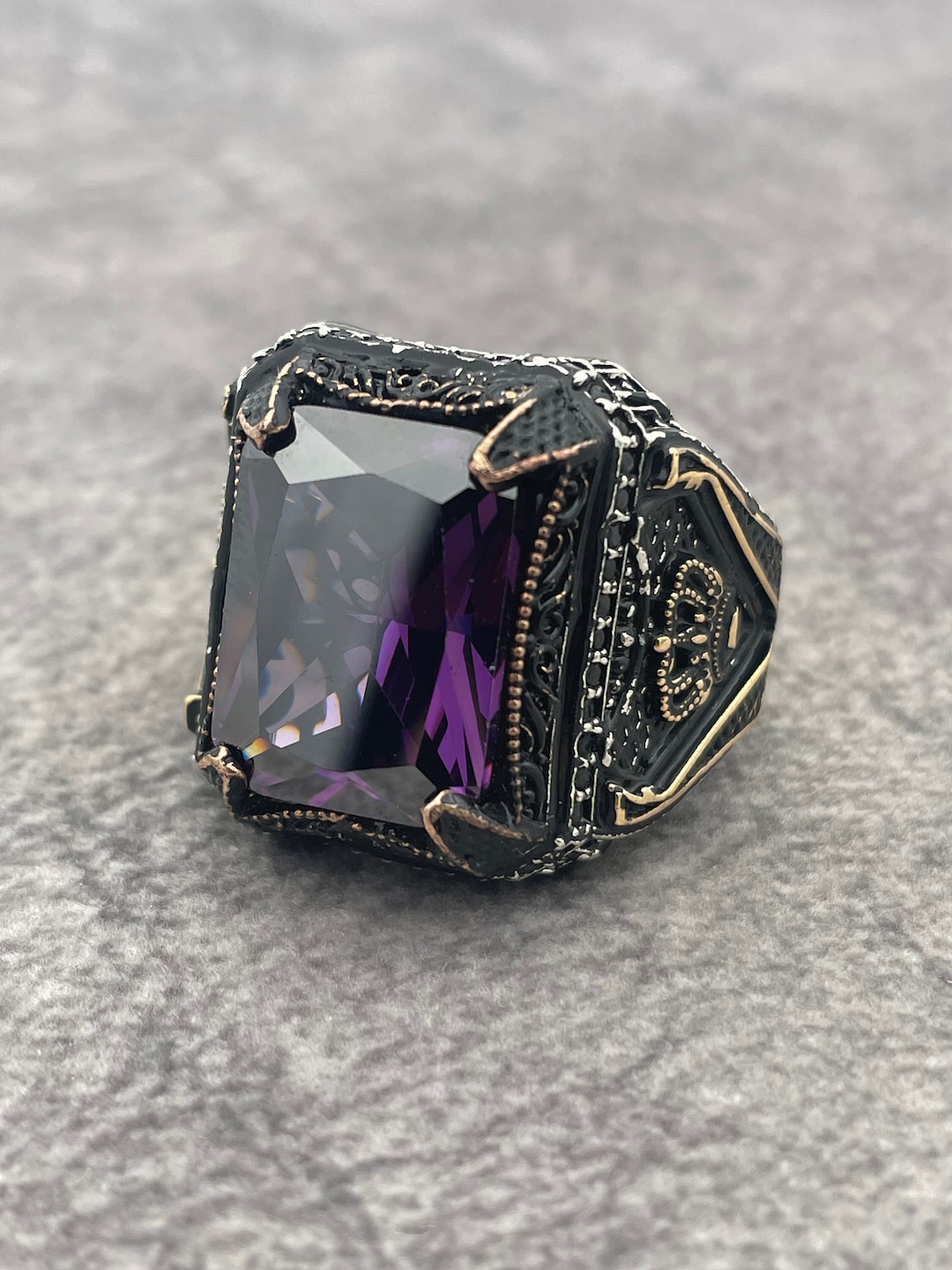 Amethyst Purple Men Ring, Mens Handmade Ring, Square Cut Amethyst Ring ...