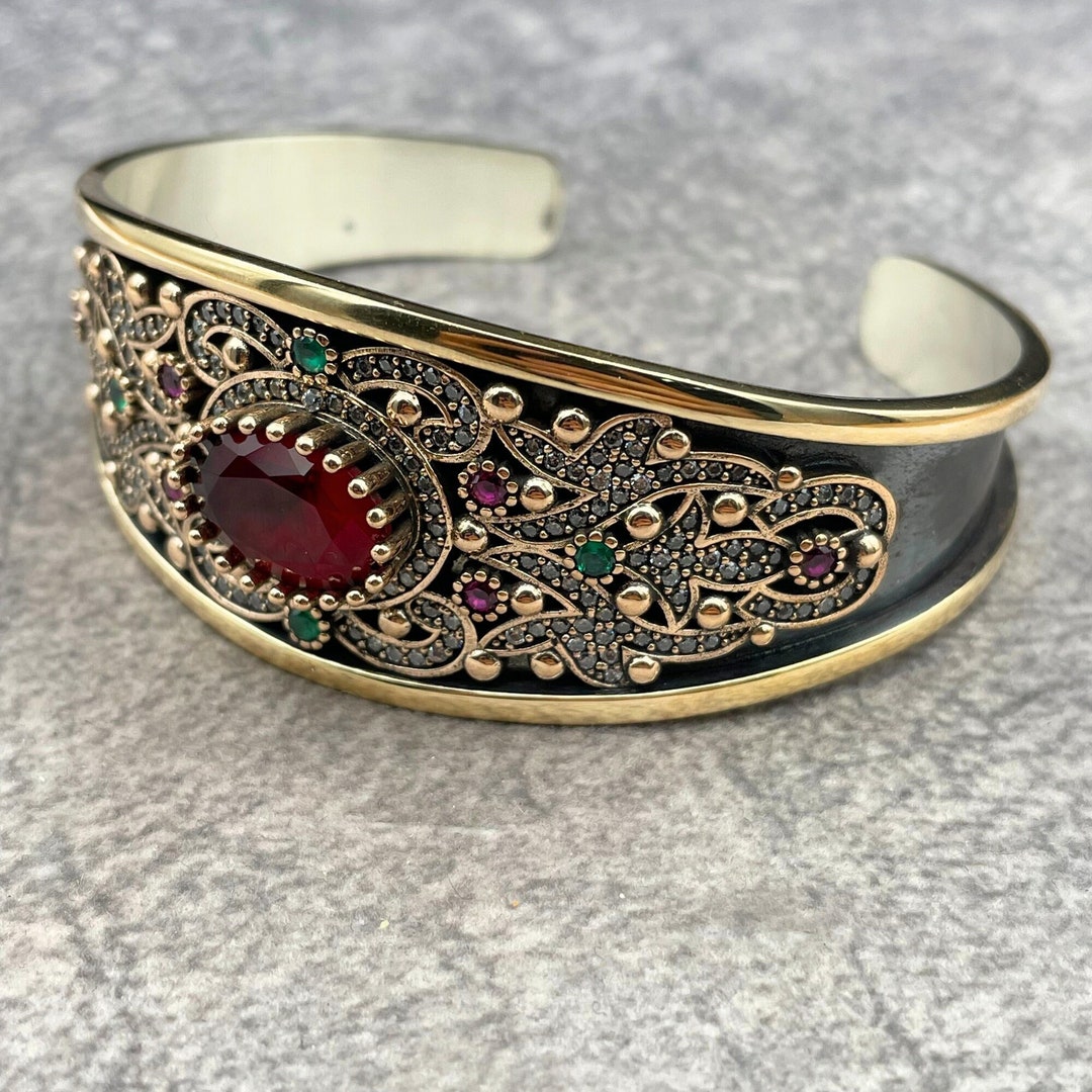 925k Sterling Silver Ruby Bracelet, Authentic Ottoman Bracelet, Vintage ...