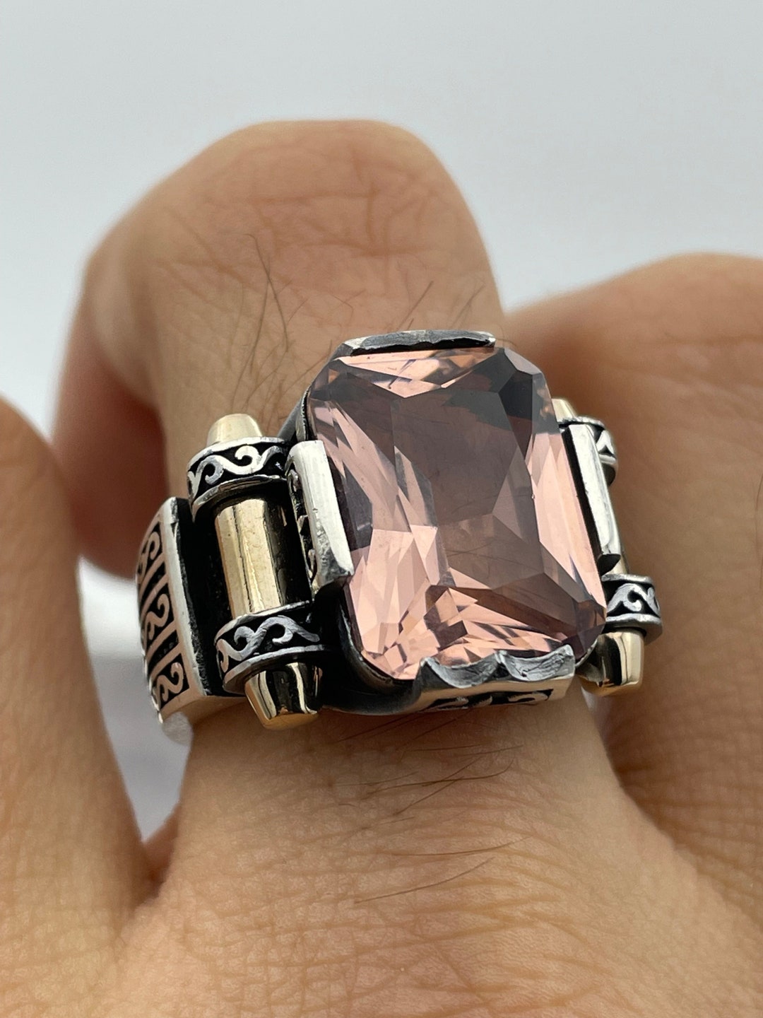 Pink Morganite Ring Men, Morganite Natural Stone Silver, Turkish ...
