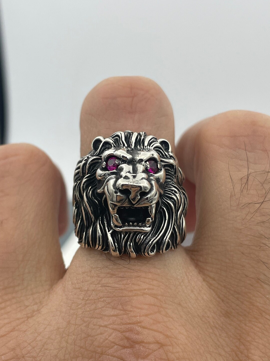 Mens Silver Lion Head Ring, Handmade Lion Ring, 925k Sterling Silver ...