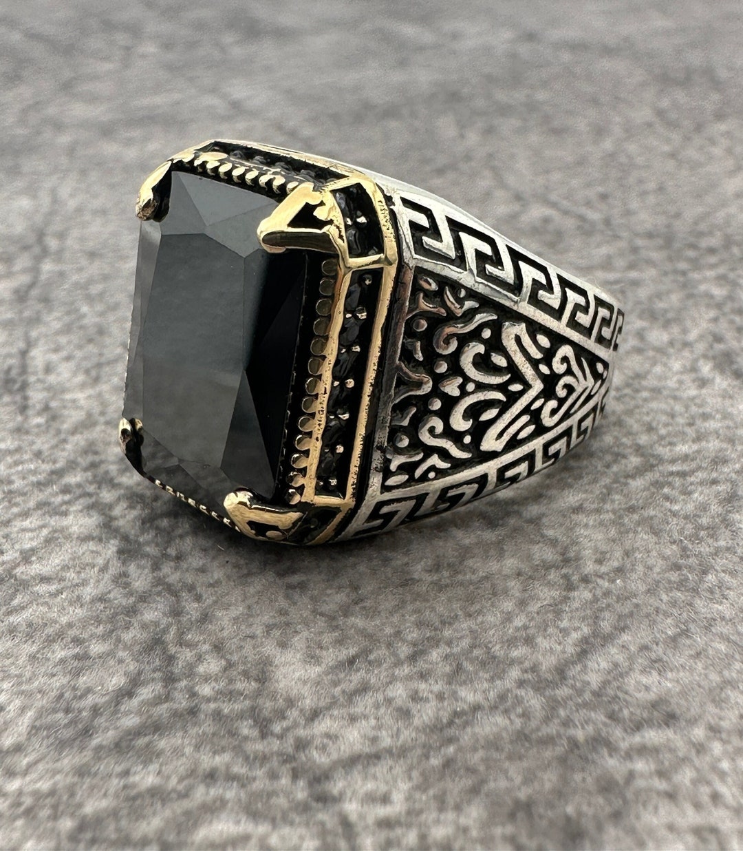 Men Square Black Onyx Stone Ring Black Stone Ring Turkish - Etsy